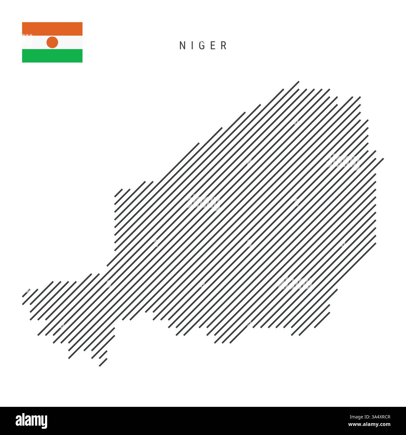 Niger map from pattern of black slanted parallel lines. Nigerian map with gray diagonal lines ...