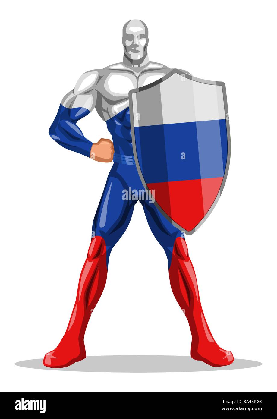 Muscular superhero wearing a costume inspired by the Russian insignia ...