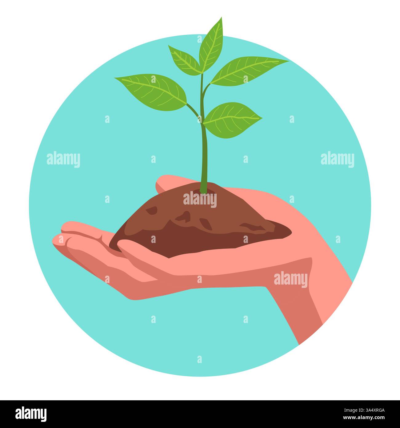 Clip art of a hand gently holding soil with a small green plant ...