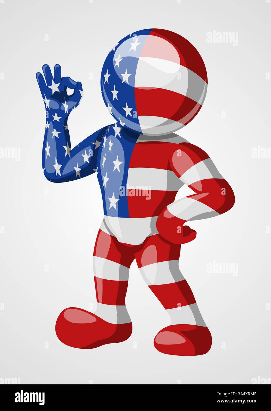 Fun faceless character decorated in the colors of the American flag ...