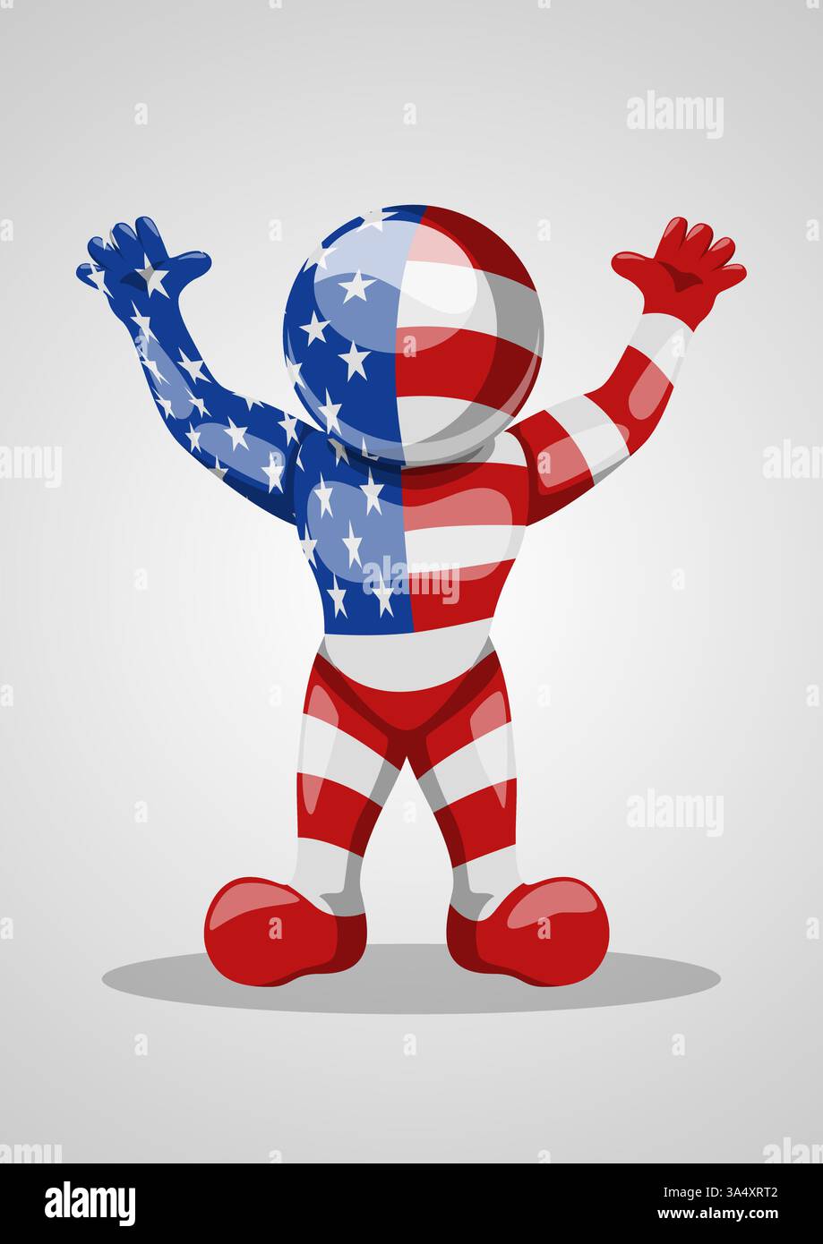 Fun faceless character decorated with the colors of the American flag ...