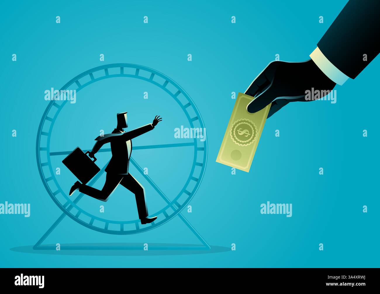 Businessman running on a hamster wheel, desperately reaching for ...