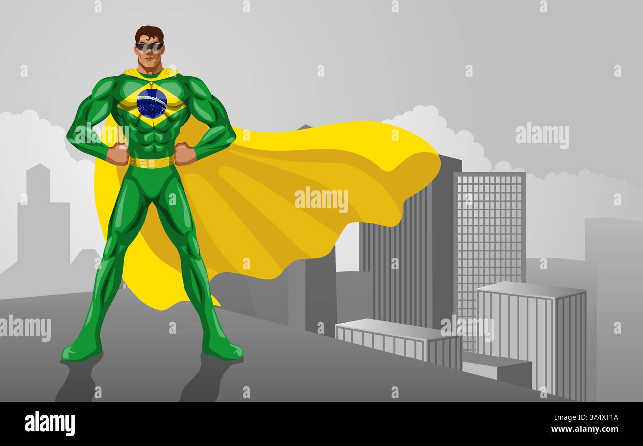 Muscular superhero in a costume inspired by Brazilian insignia ...