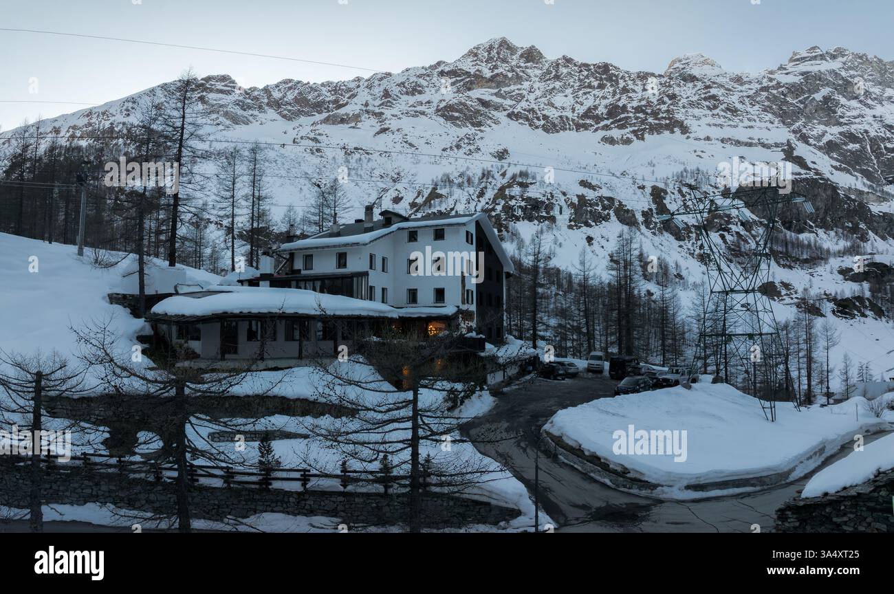 Aerial View of Snowy Lodge and Ski Lifts Near the Matterhorn Stock ...