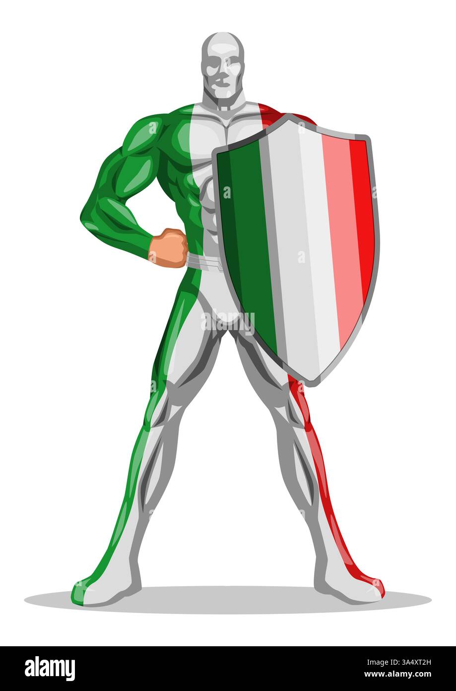 Muscular superhero wearing a costume inspired by the Italian insignia ...