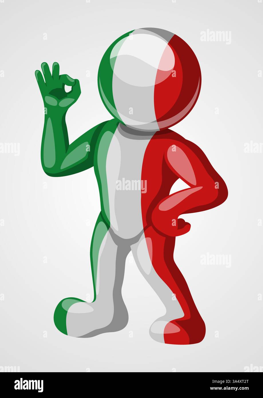 Fun faceless character decorated in the colors of the Italian flag ...