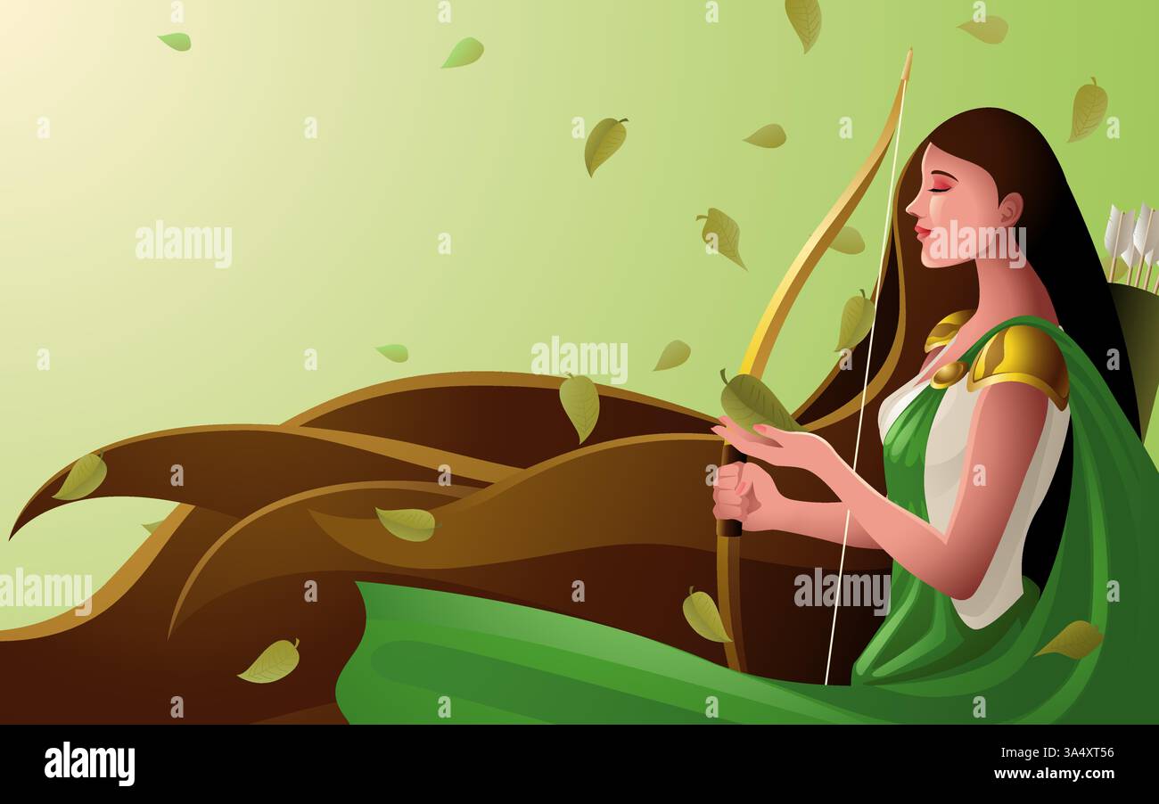 Vector illustration of Artemis, the Greek goddess of chastity ...