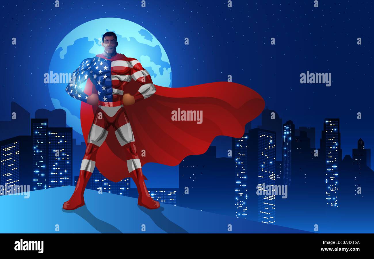 Superhero in moonlight city standing hi-res stock photography and ...
