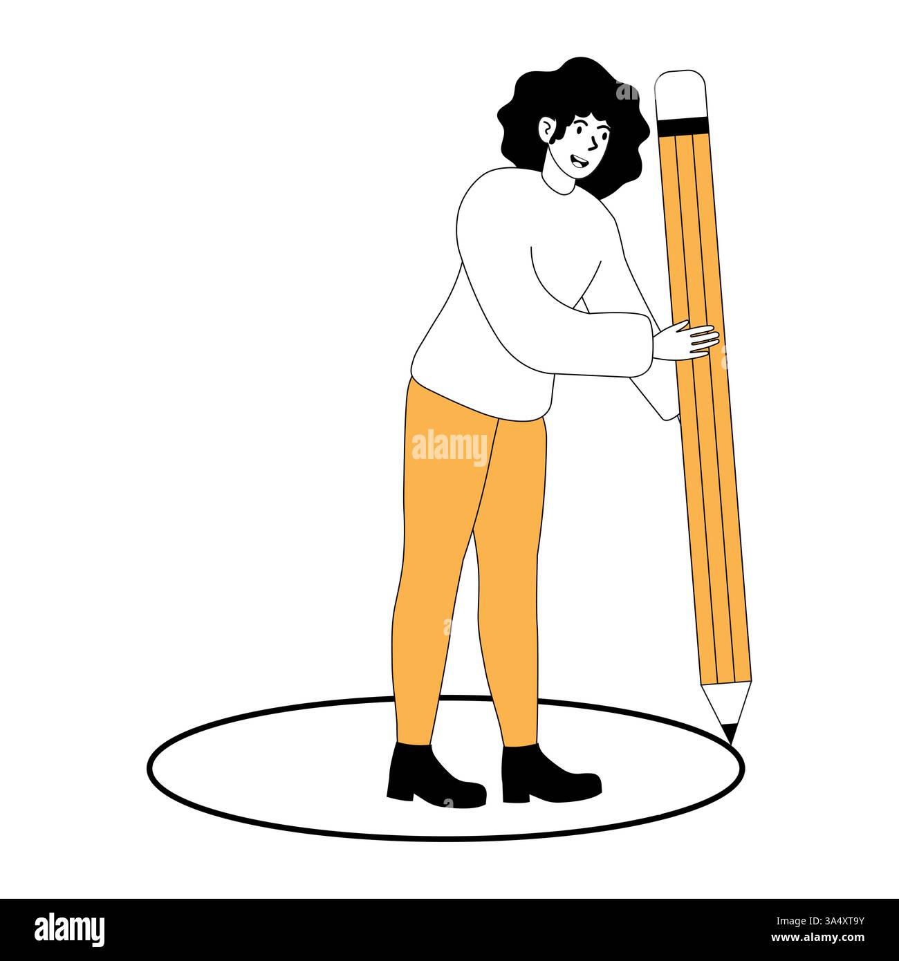 Person standing inside a circle with a giant pencil in a creative ...