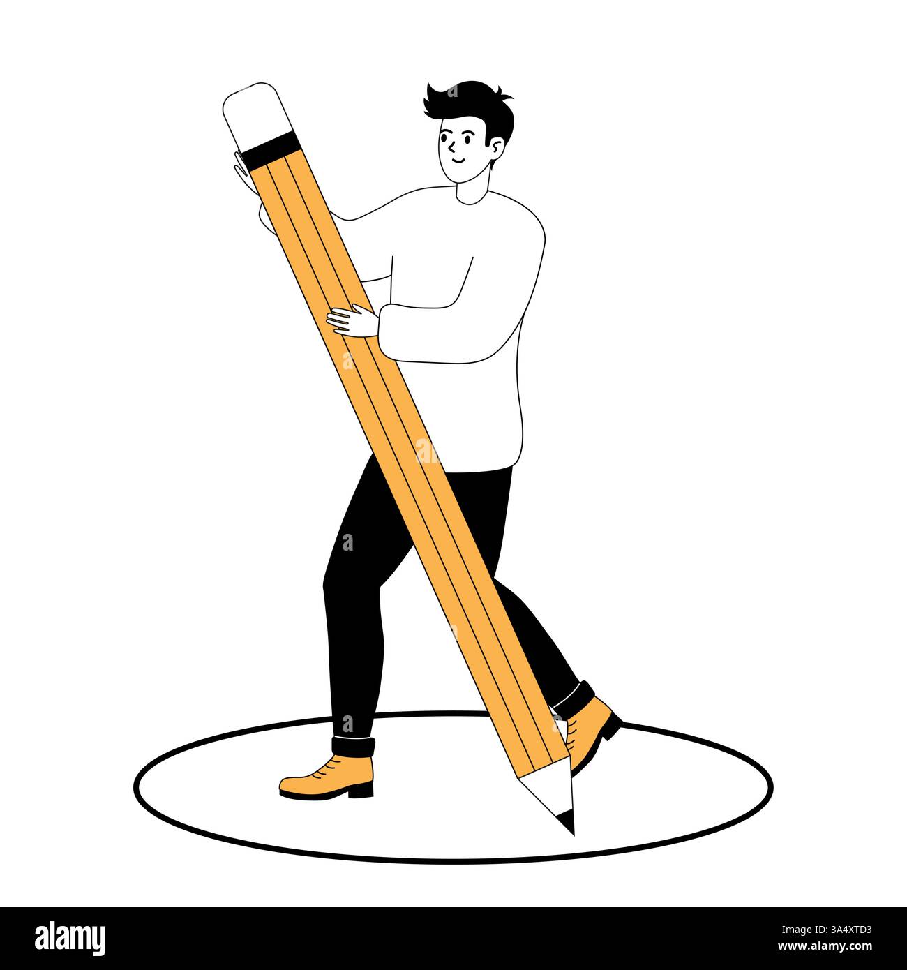 Person walking with oversized pencil in a creative studio setting Stock ...