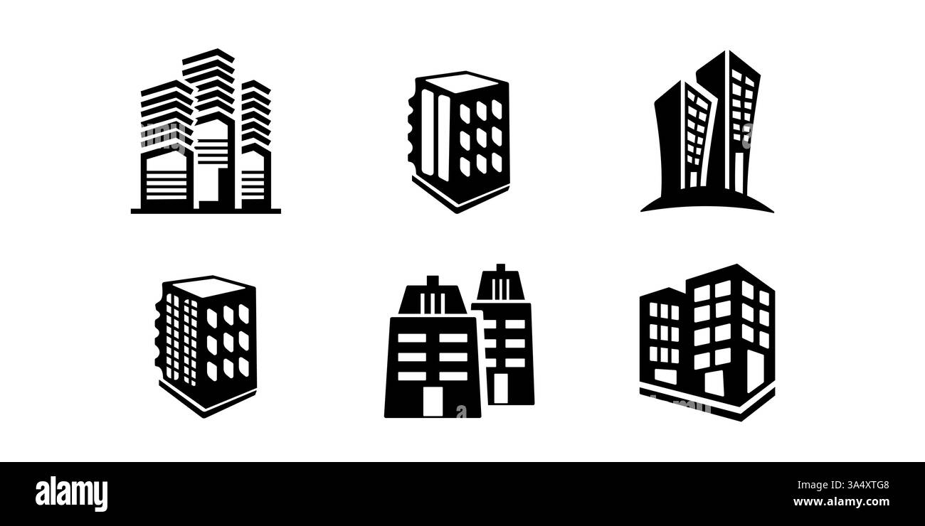 Building icon set. Containing house, office, bank, school, hotel, shop, university and hospital ...