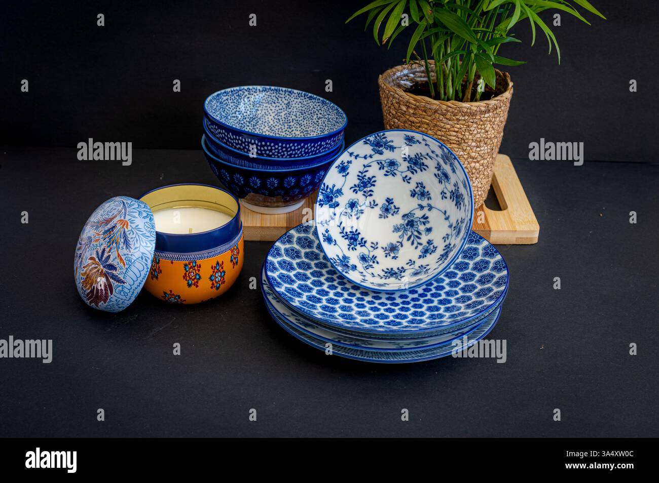 Elegant Blue and White Porcelain Dishware Stock Photo - Alamy