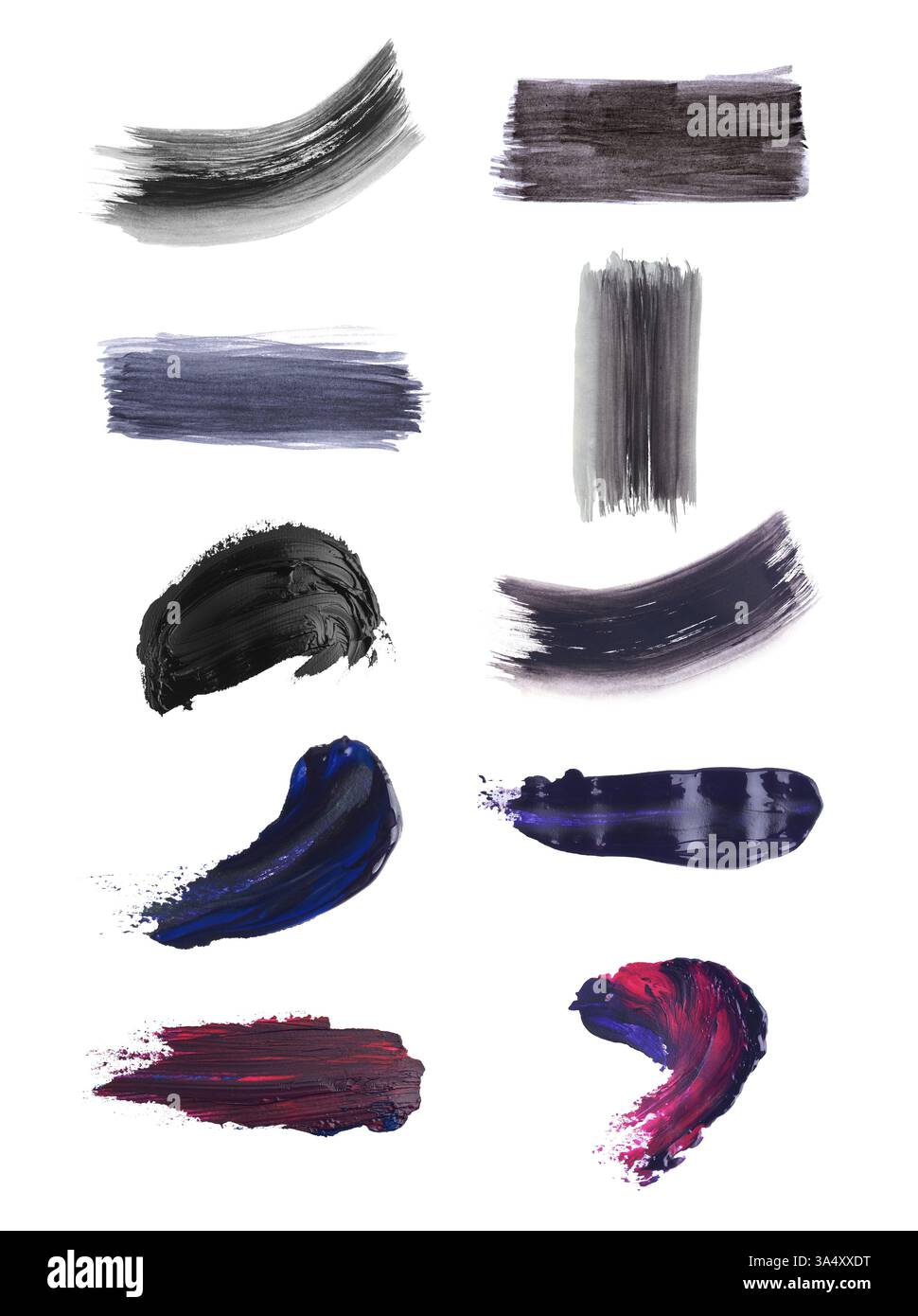 Brush strokes of paints in different colors isolated on white, set ...