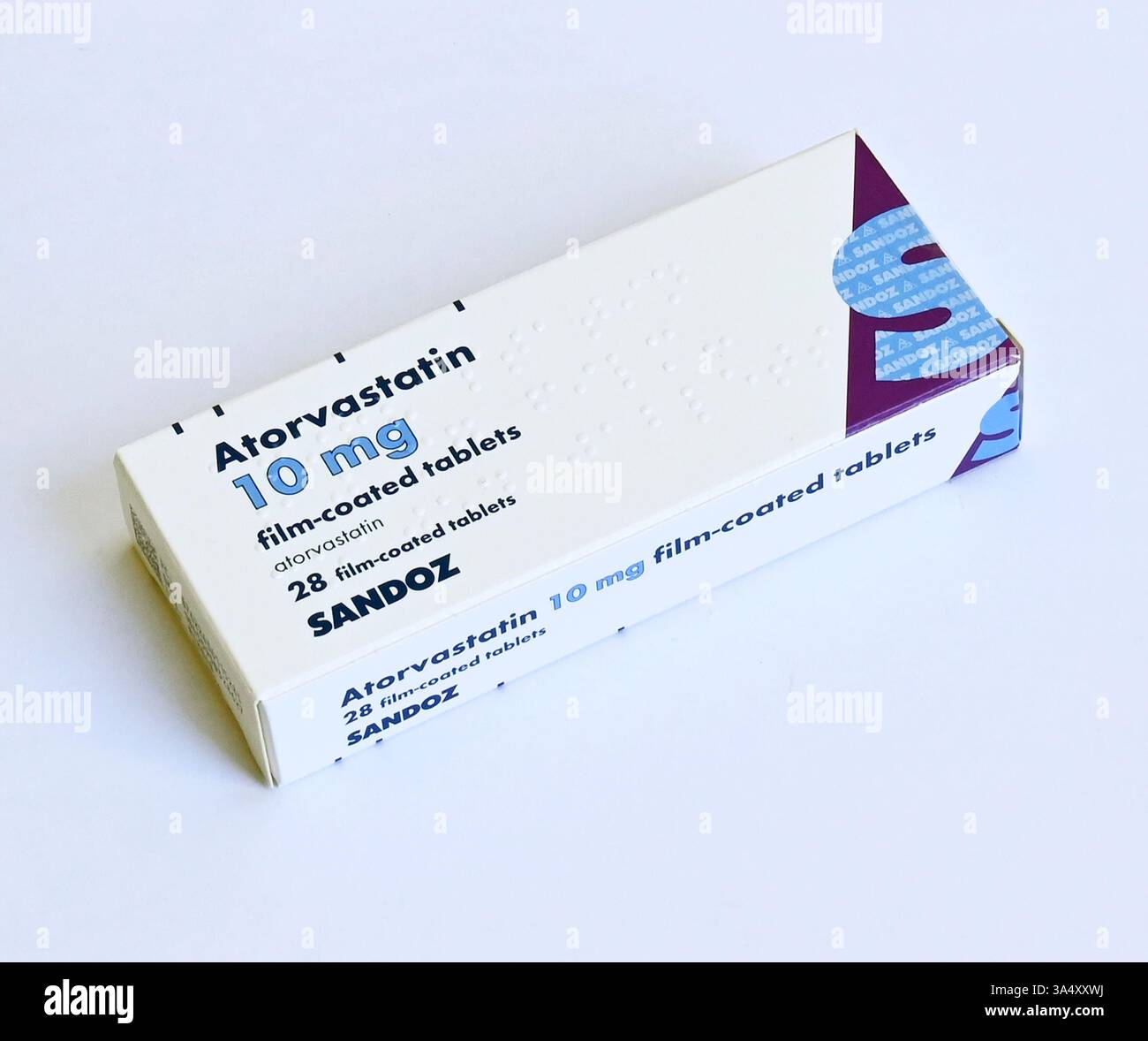 Photograph of a pack of Atorvastatin tablets. 10mg Film-coated tablets ...