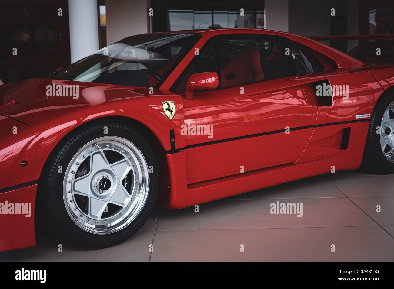 09-03-2025 Urdorf, Canton Zurich, Switzerland. Red Ferrari F40 inside ...