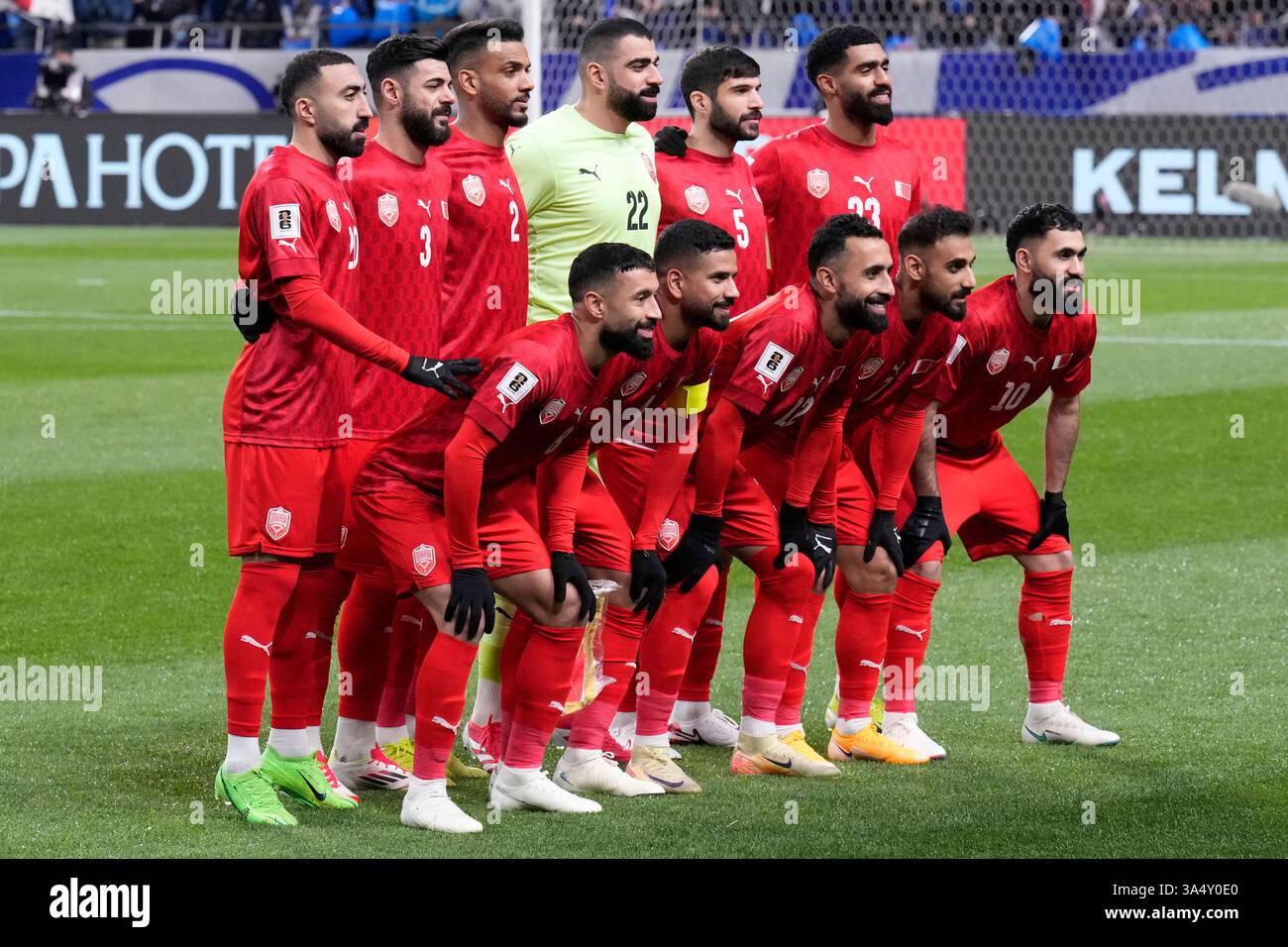 Bahrain players pose before the start of the World Cup qualifying ...