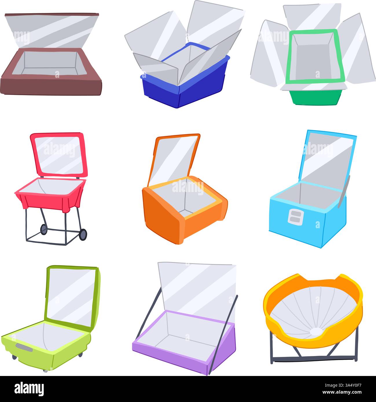 solar powered oven set cartoon vector illustration Stock Vector Image ...