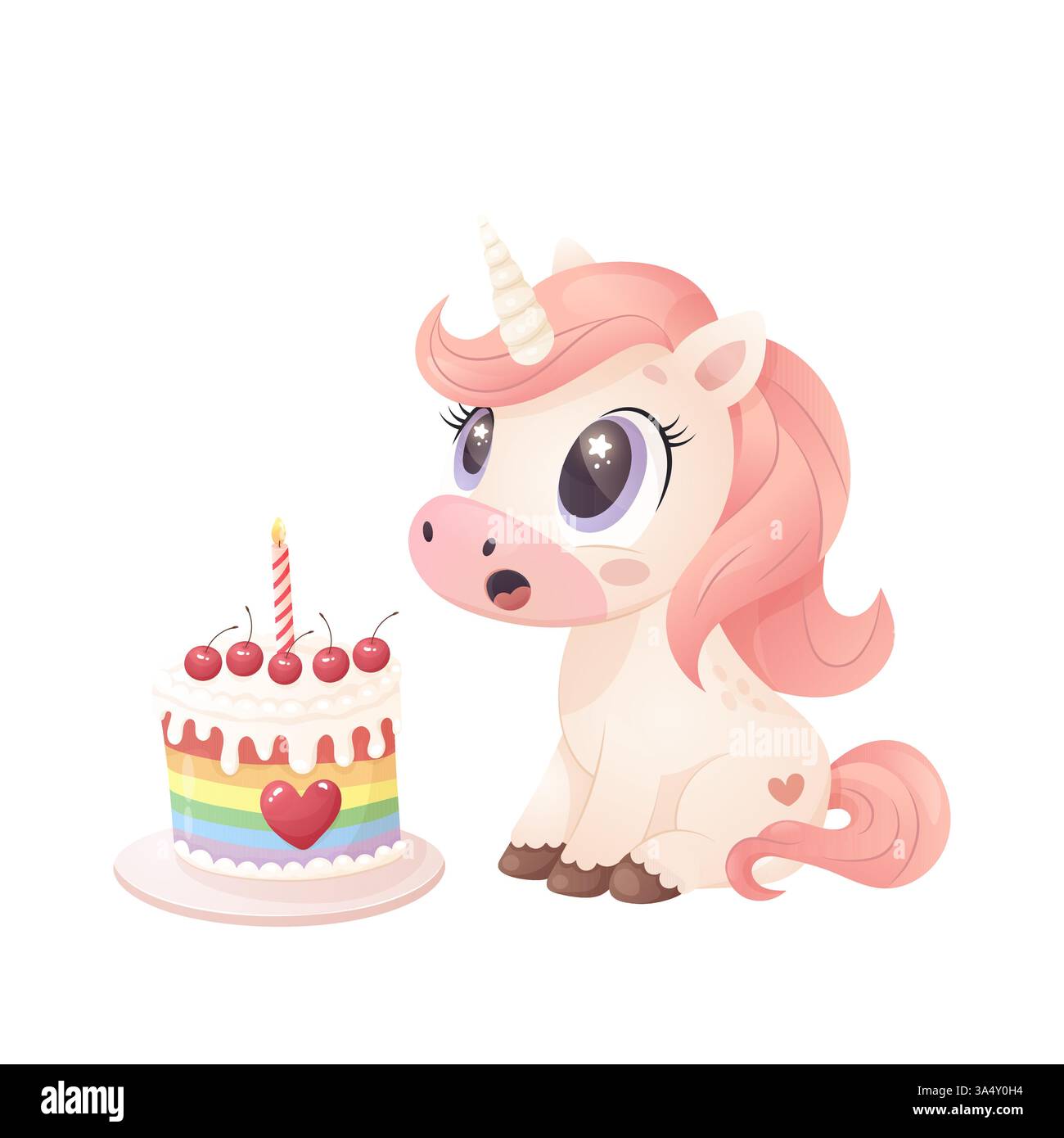 Cute Unicorn with Birthday Cake Fantasy Party Clipart Stock Vector ...