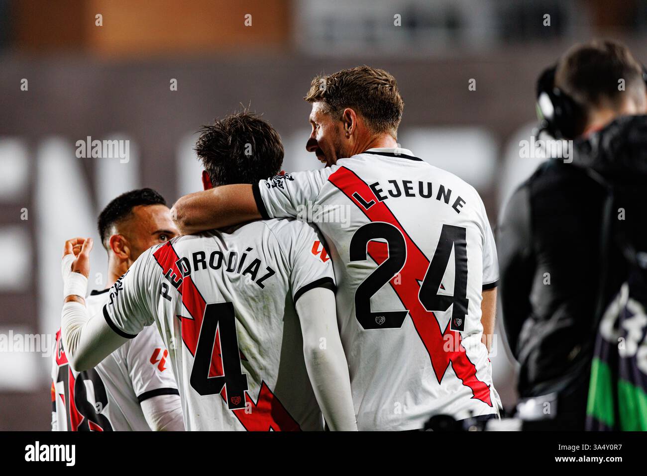 Pedro Diaz and Florian Lejeune seen celebrating after goal during LaLiga EA SPORTS game between ...