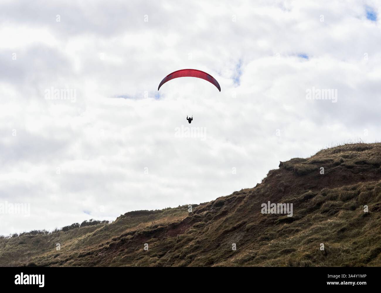 Paraglider above coastal cliffs on the Durham Coast Stock Photo - Alamy