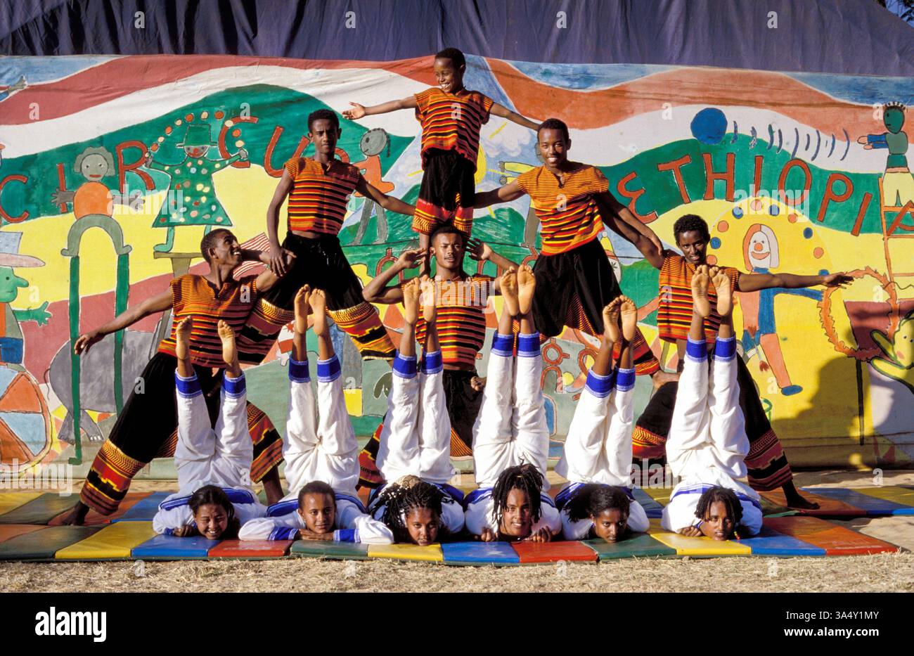 Ethiopia, Addis Abeba; Acrobats performing in a children's circus Stock ...