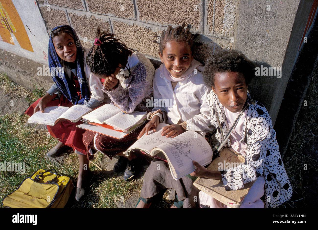 Ethiopia, Addis Abeba; children doing their homework from primary ...