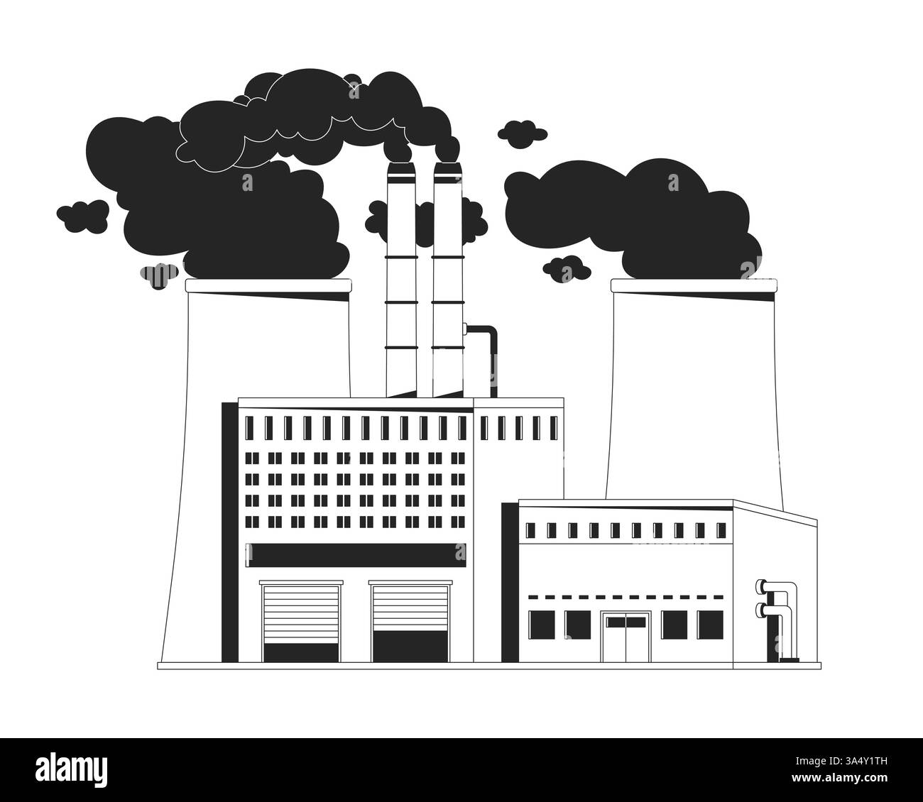 Industrial factory with smoke pollution outline illustration Stock ...