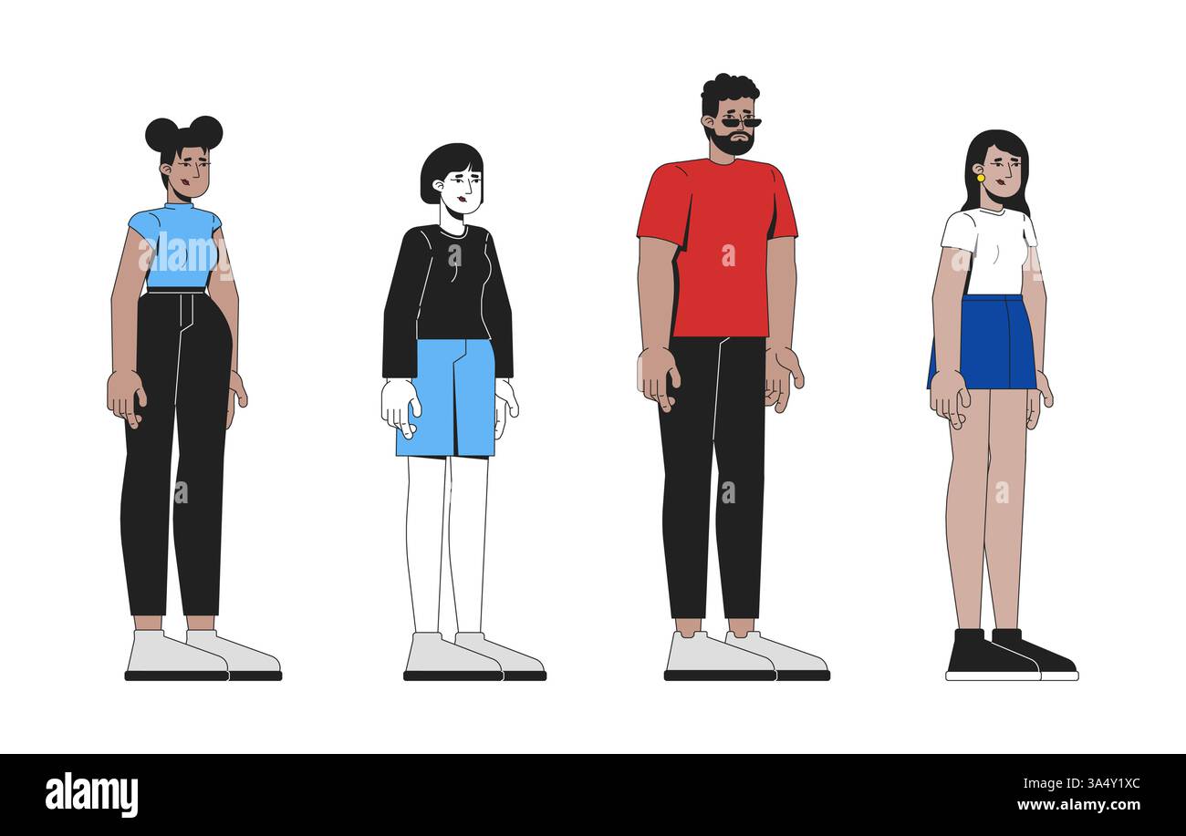 Diverse individuals standing with sad and worried expressions 2D ...