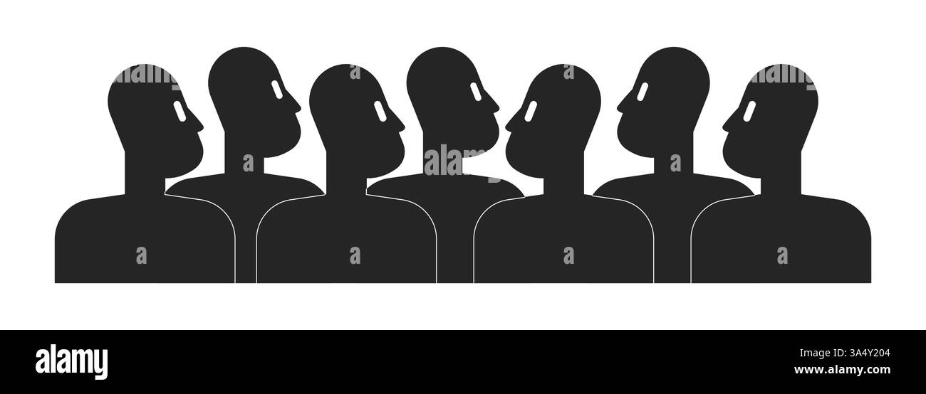 Group of silhouetted faceless people looking forward 2D ink characters ...