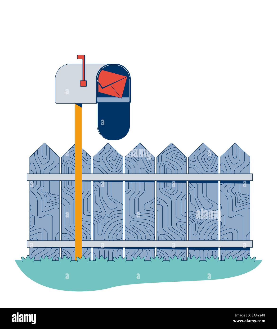 Rural mailbox with fence behind 2D vector illustration Stock Vector ...