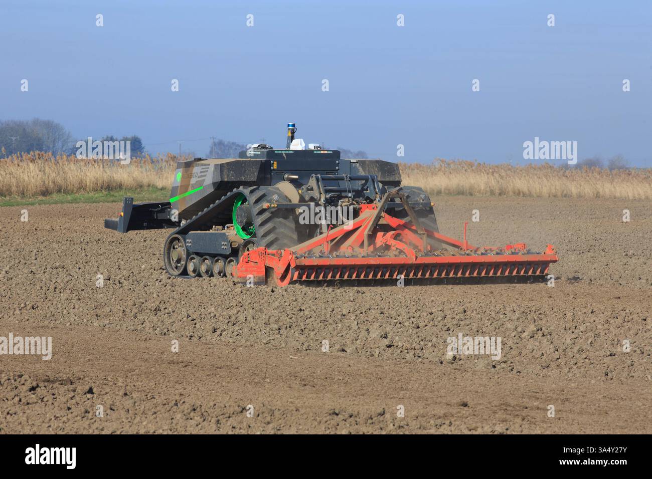 20th March 2025 Agxeed agbot power harrowing land in Lincolnshire Stock ...