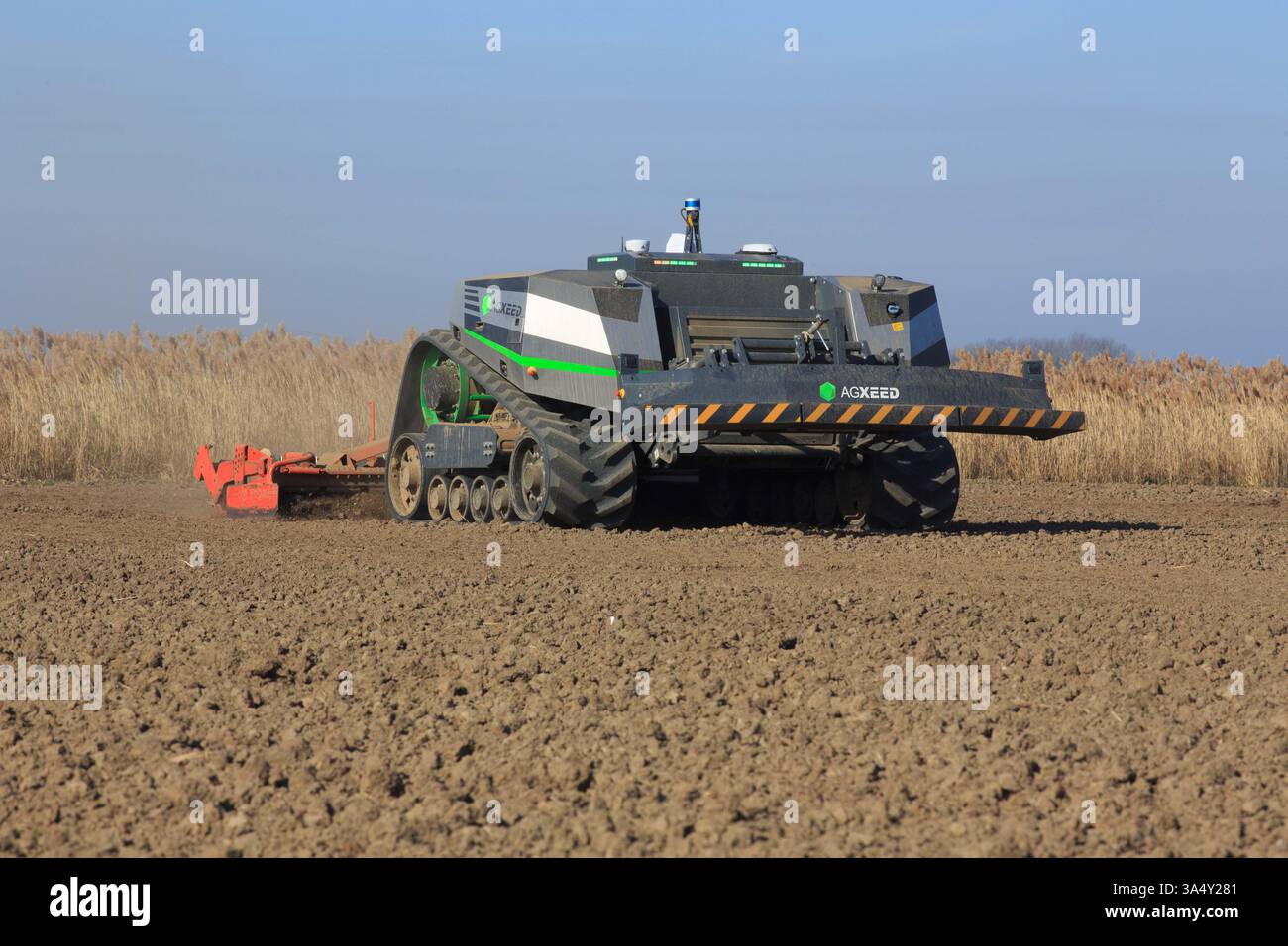 20th March 2025 Agxeed agbot power harrowing land in Lincolnshire Stock ...