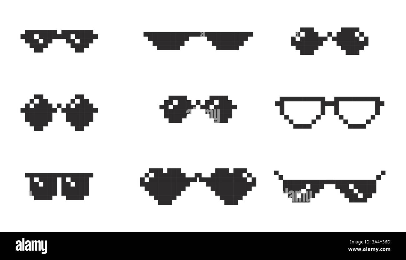 Pixel glasses 8 bit y2k, sunglasses. Meme icon, googgles. Mafia meme ...