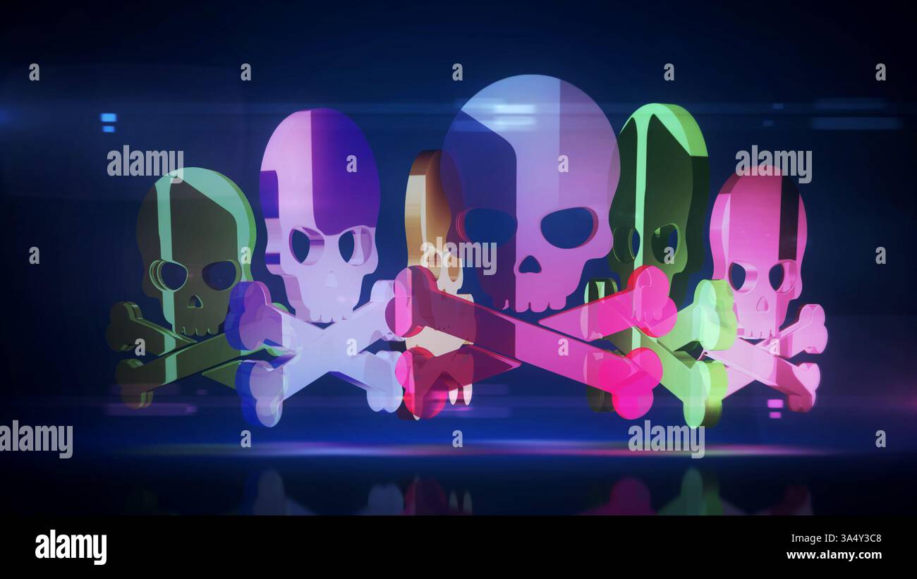 Skull cyber pirates and hacking cyberattack symbol. Abstract concept 3d ...