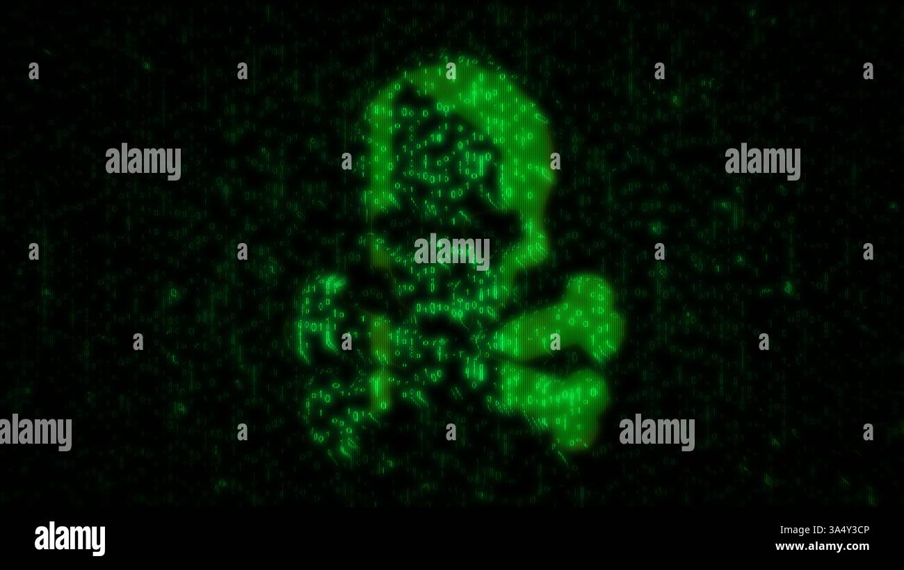 Skull cyber pirates and hacking cyberattack symbol matrix style ...