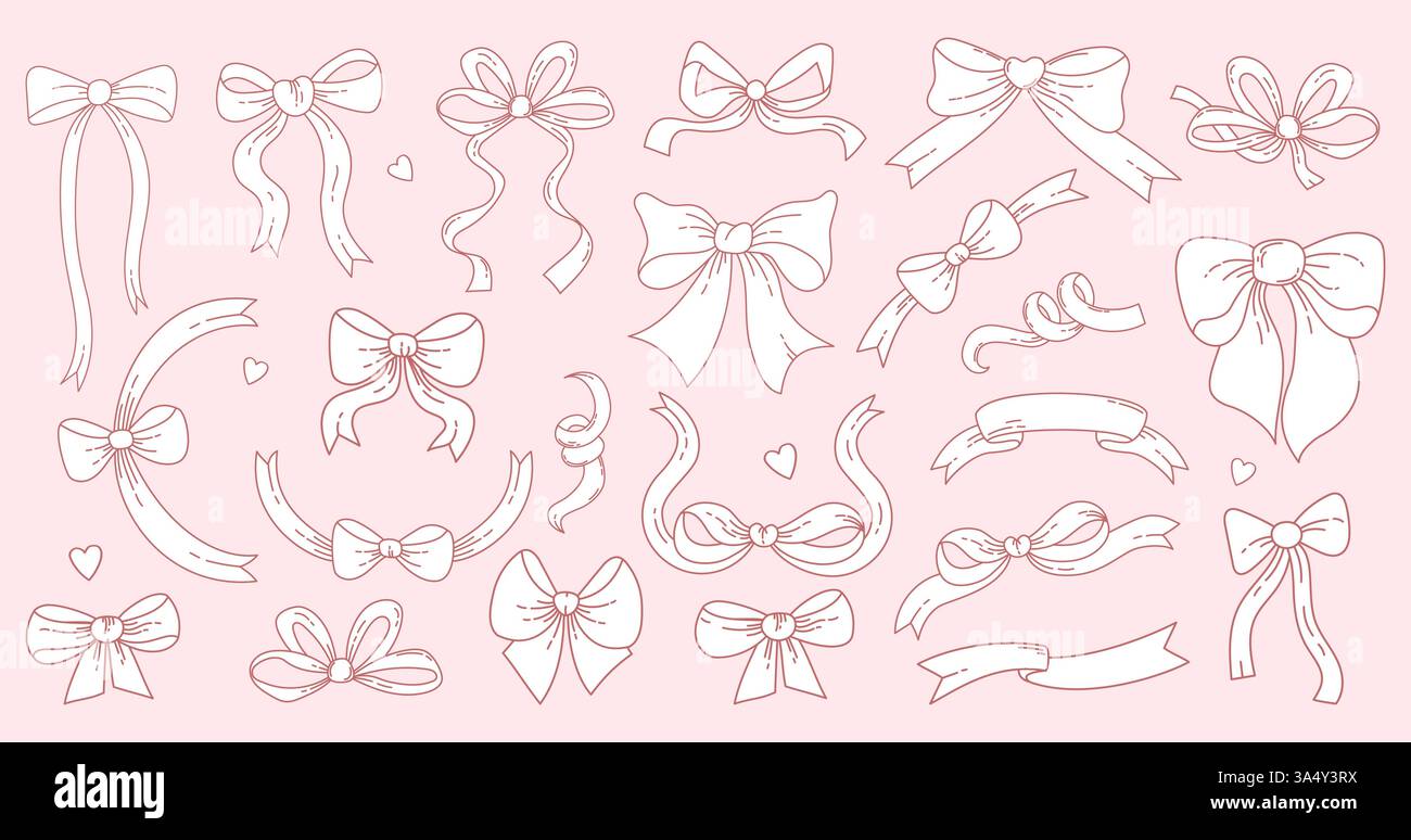 Vintage Coquette Aesthetic Outline Ribbon Bow set. Whimsy Romantic ...
