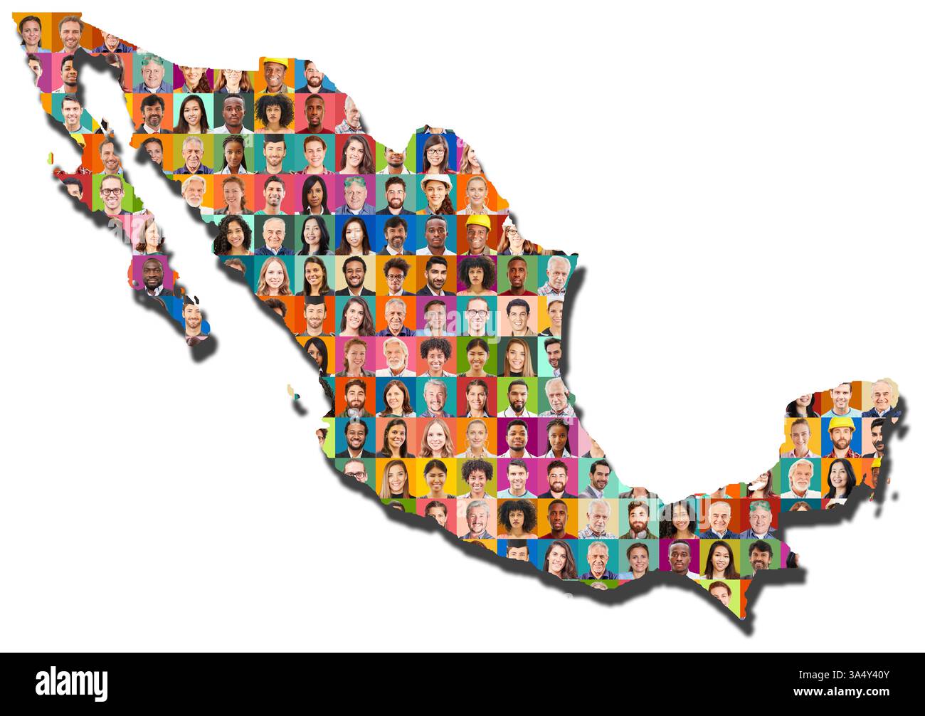 Portraits of adults of many generations on a map of Mexico as a society ...