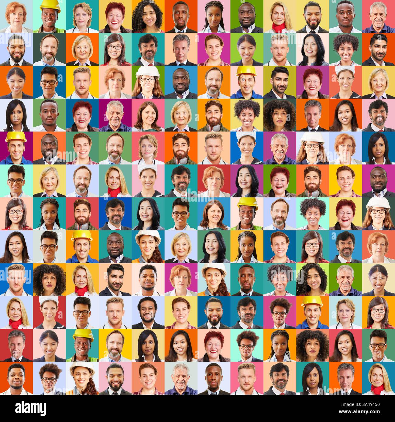 Square collage of colorful portrait tiles of adults in many different ...