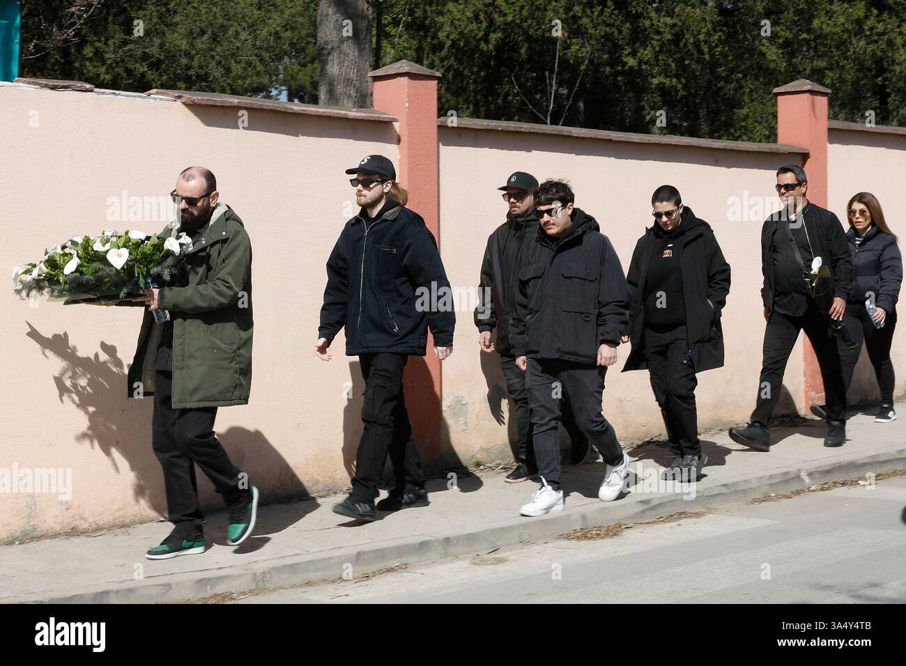 People arrive at the chapel for the funeral of Andrej Gjorgieski, one ...