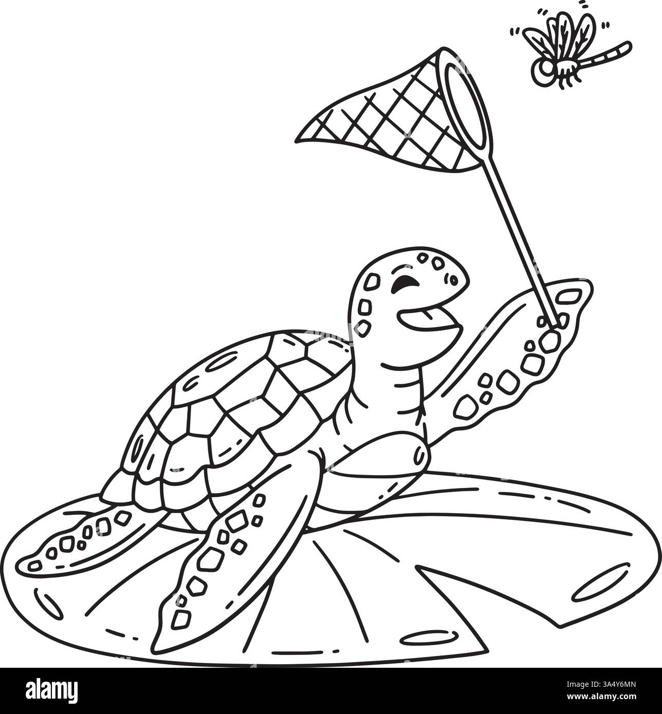 Turtle Catching Dragonflies Isolated Coloring Page Stock Vector Image ...