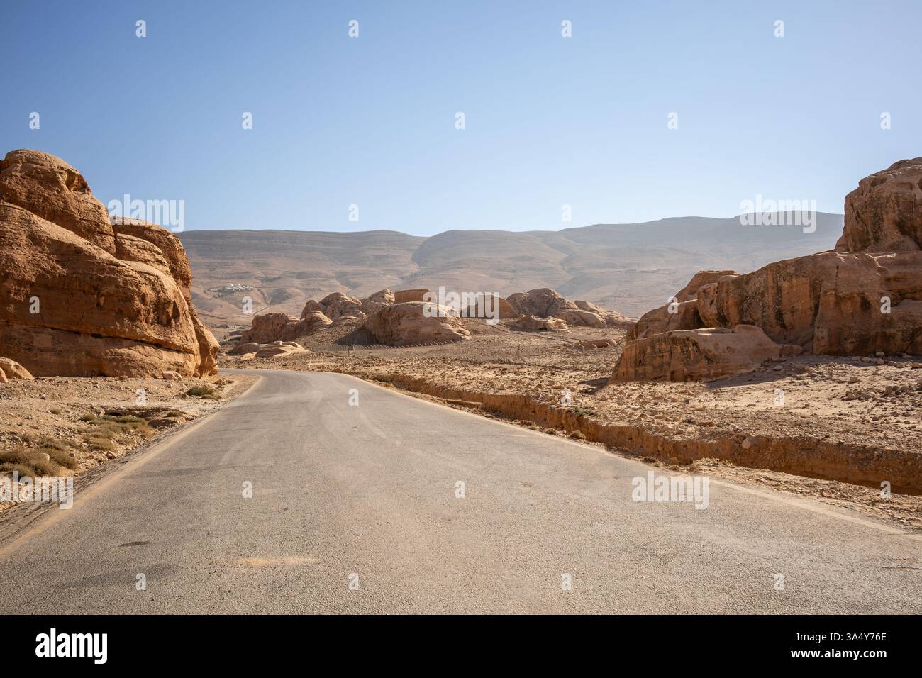 Asphalt Road with Rock Formation near Little Petra. Beautiful Scenery ...