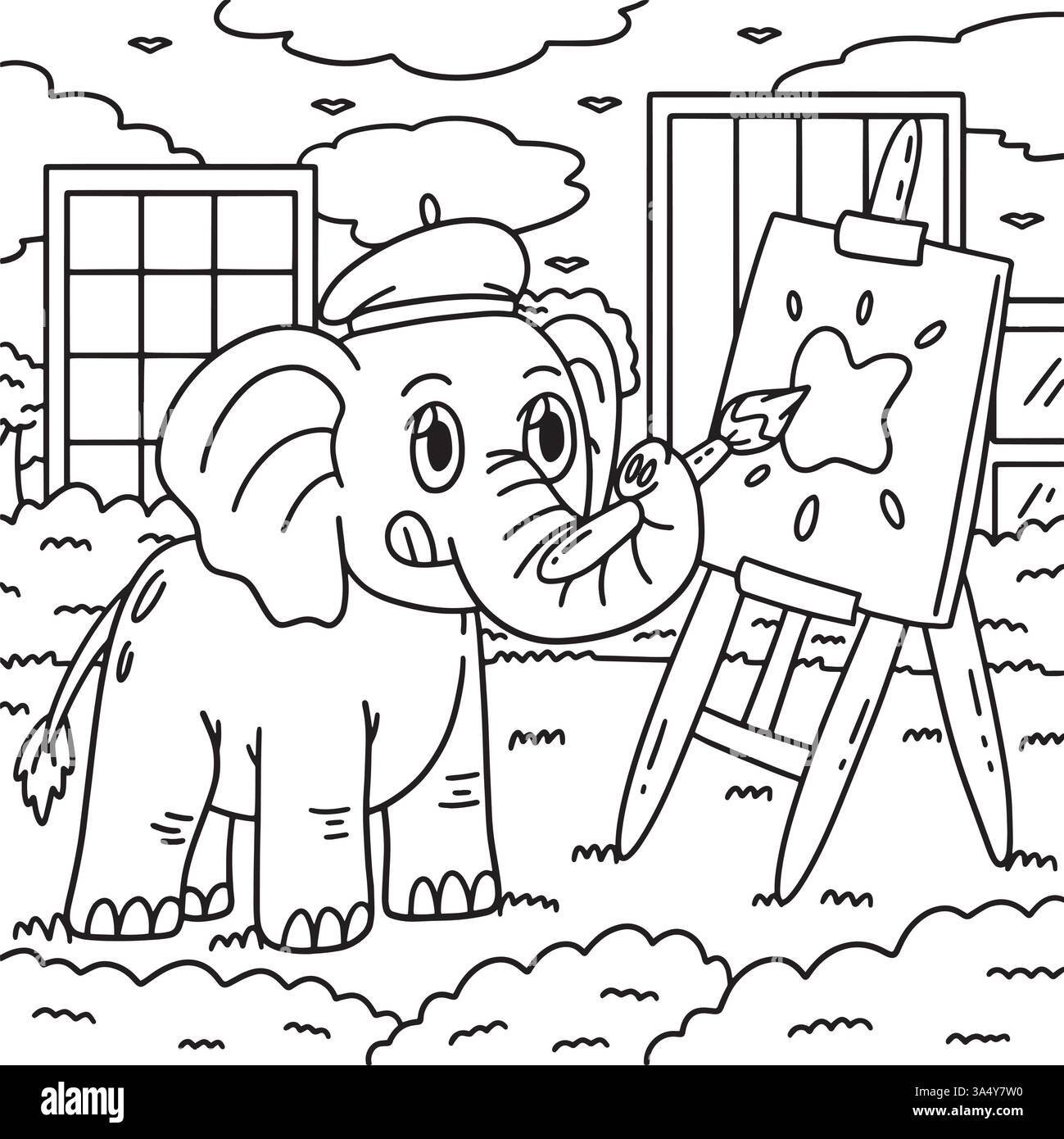 Elephant Painting Coloring Page for Kids Stock Vector Image & Art - Alamy