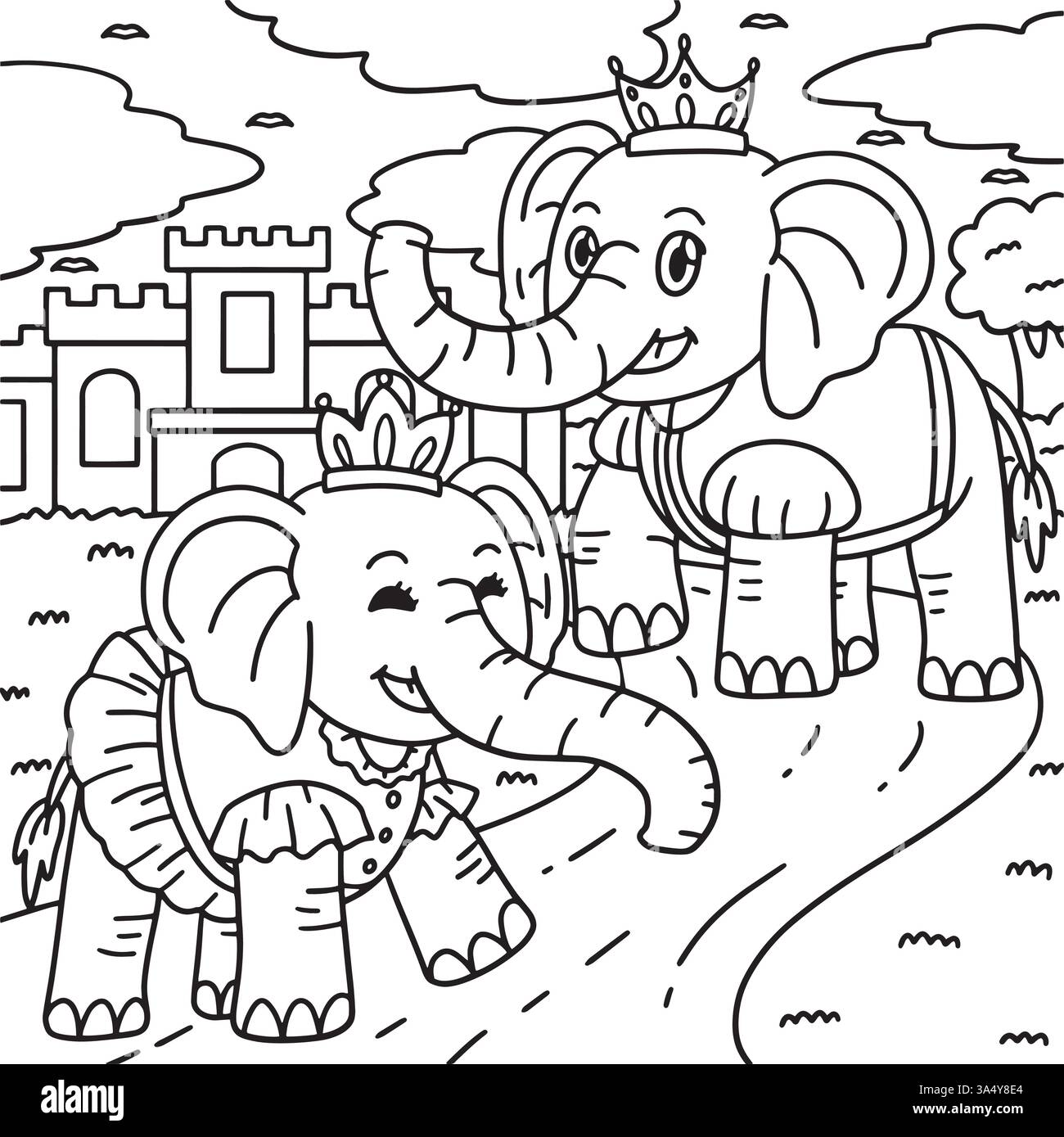 Prince and Princess Elephant Coloring Page Stock Vector Image & Art - Alamy