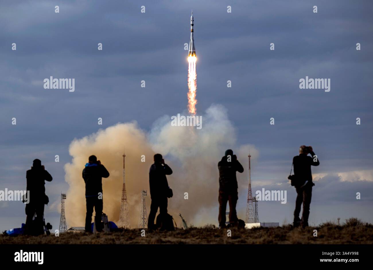 BAIKONUR COSMODROME, KAZAKHSTAN - 23 March 2024 - A Soyuz MS-25 rocket ...