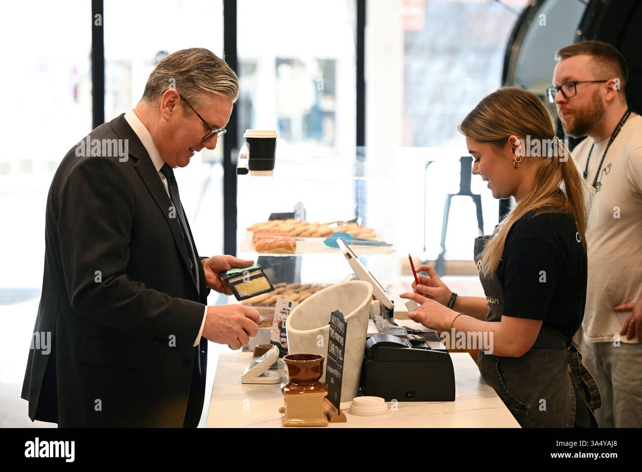 Prime Minister Sir Keir Starmer buys coffees at the coffee shop Coffee ...