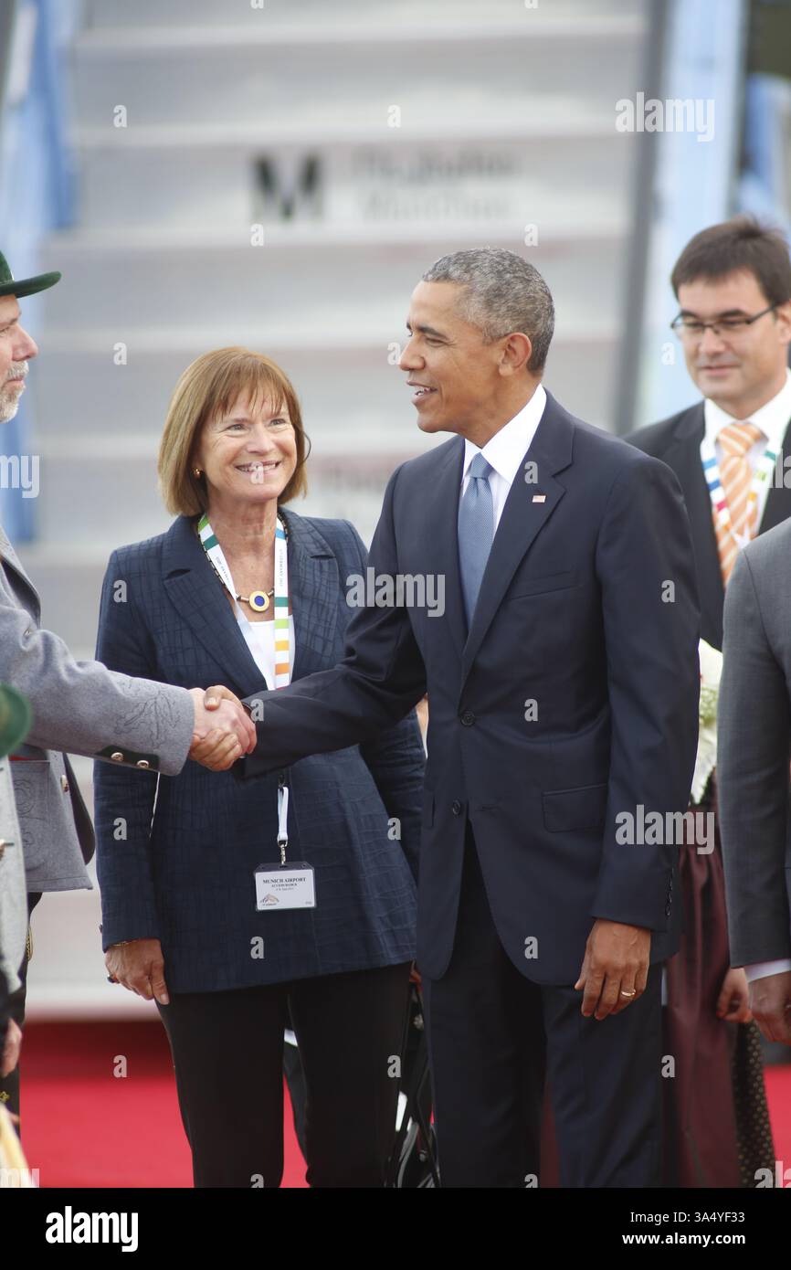US president Barack Obama is being welcomed while arriving to attend ...