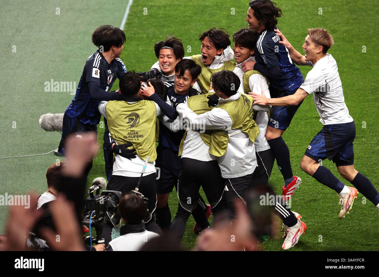 The players of Japan national team celebrate opening goal of Daichi ...