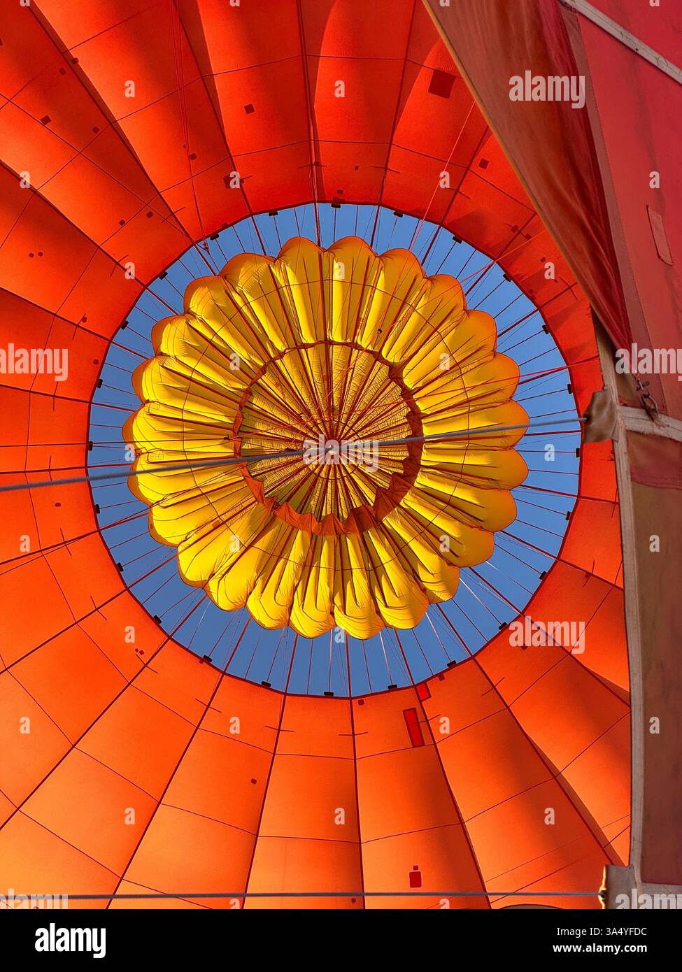 Hot air balloon inside view to the top middle, top opens to release ...