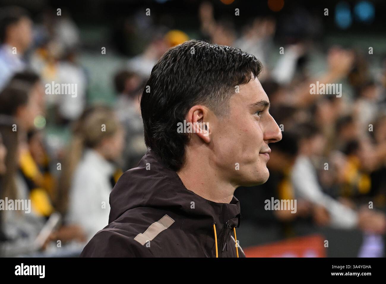 Connor Macdonald of the Hawks during the AFL Round 2 match between the ...