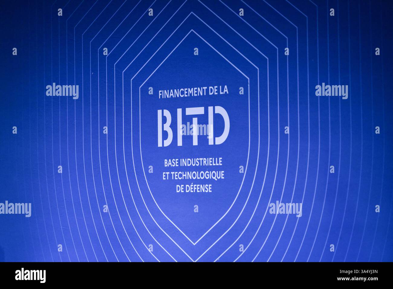 This photograph shows the logo of the financing the defence ...